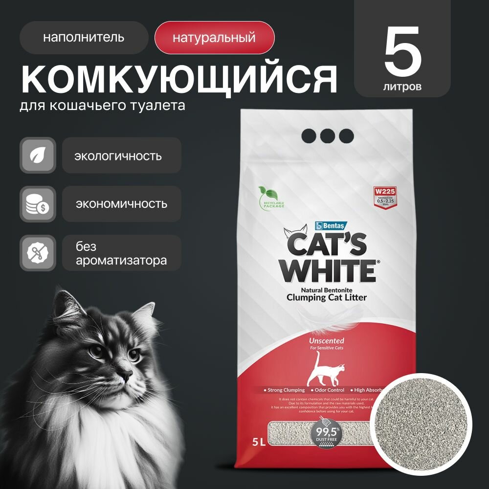 Наполнитель для кошачьего туалета Cat's White Natural комкующйися 5л