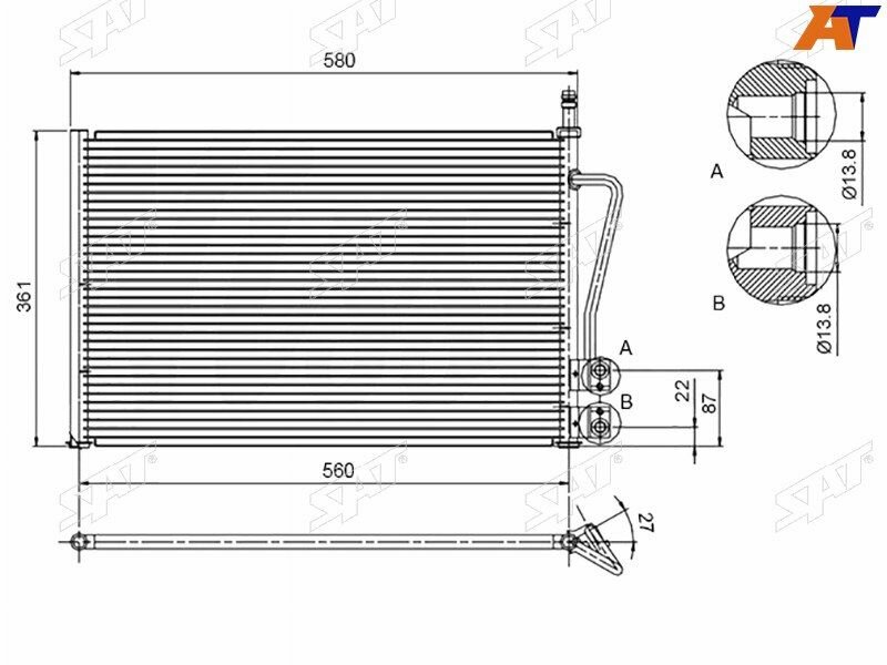 . SAT Радиатор кондиционера для Ford Fiesta 02-08, Fusion 02-12, Mazda Demio 02-07,