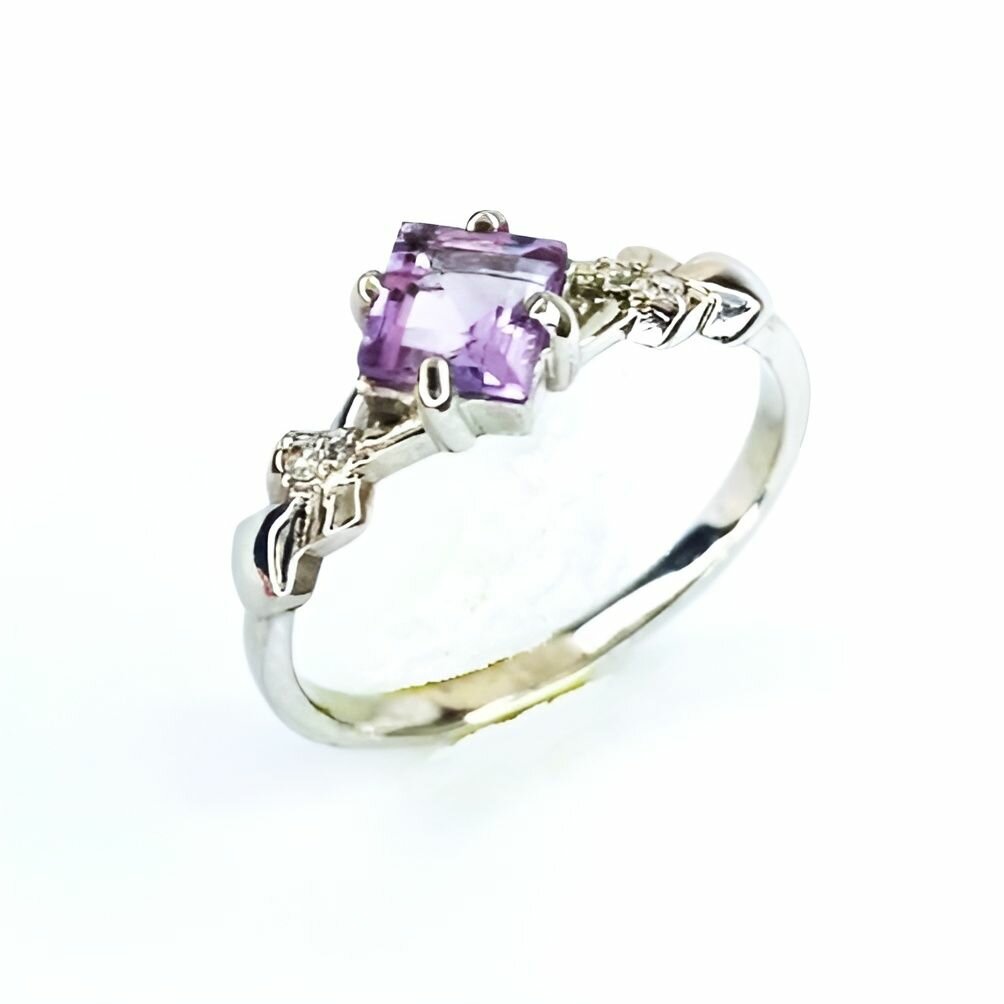 Кольцо тонкое, серебро, 925 проба, родирование, танзанит, фианит