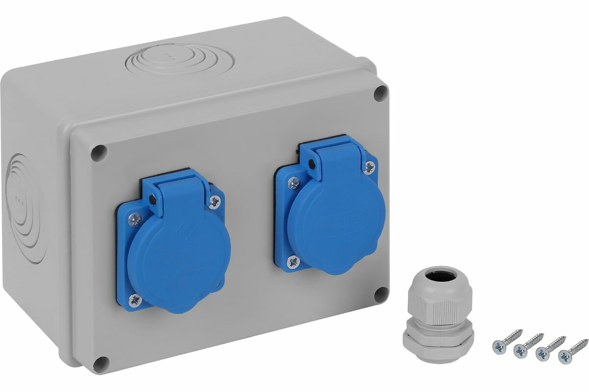 Рувинил Коробка распаячная открытой проводки Тусо 150x110x90мм без гермовводов с 2 розетками 67058-220В