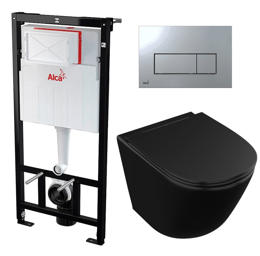 Комплект 3 в 1 инсталляция AlcaPlast + Унитаз подвесной Owl 1975 Vind Cirkel-H Matt Black OWLT190305 + кнопка хром