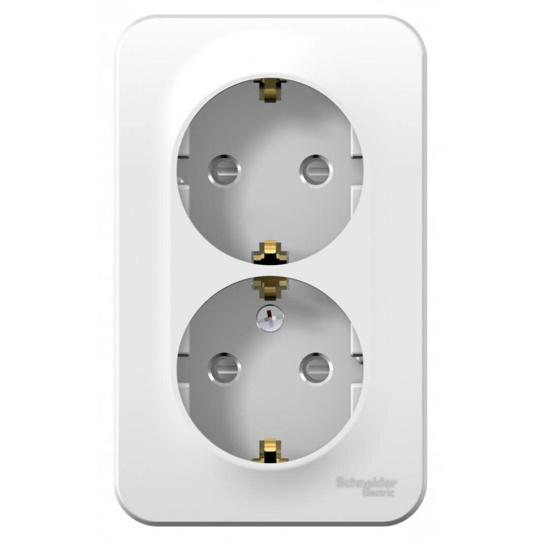 Розетка двойная накладная Systeme Electric BLANCA с заземлением, со шторками 16А белая BLNRA011201