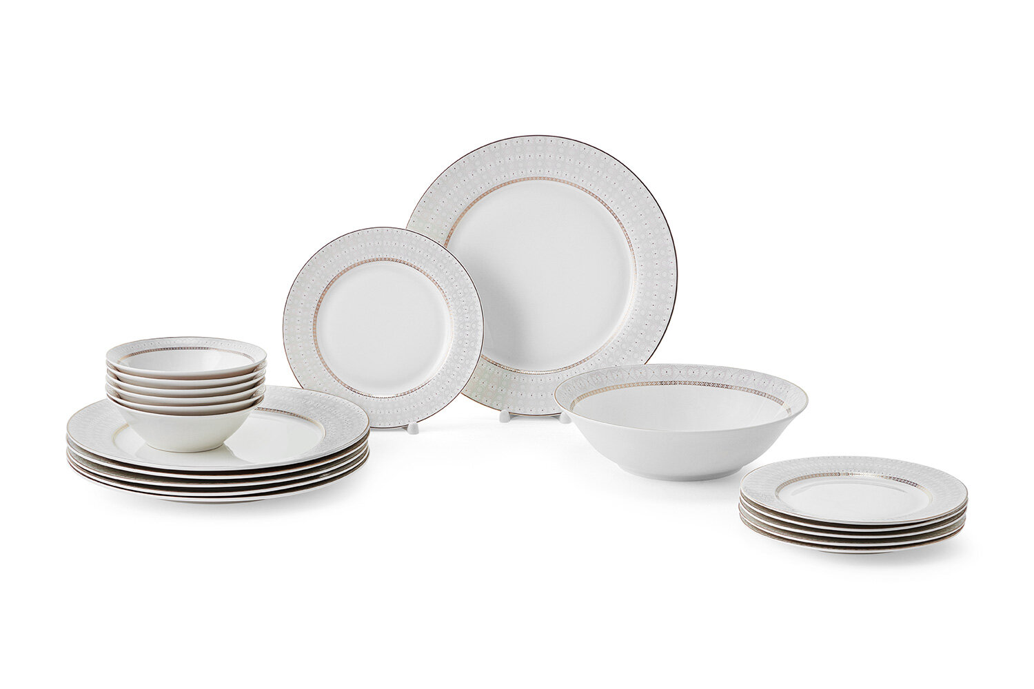 Обеденный сервиз EVIO Felicity 8342G, на 6 персон, 19 предм, белый/золотой