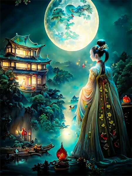 HUACAN набор для вышивки крестом картина Moon Girl 50x70cm, 1330, 11CT picture printed