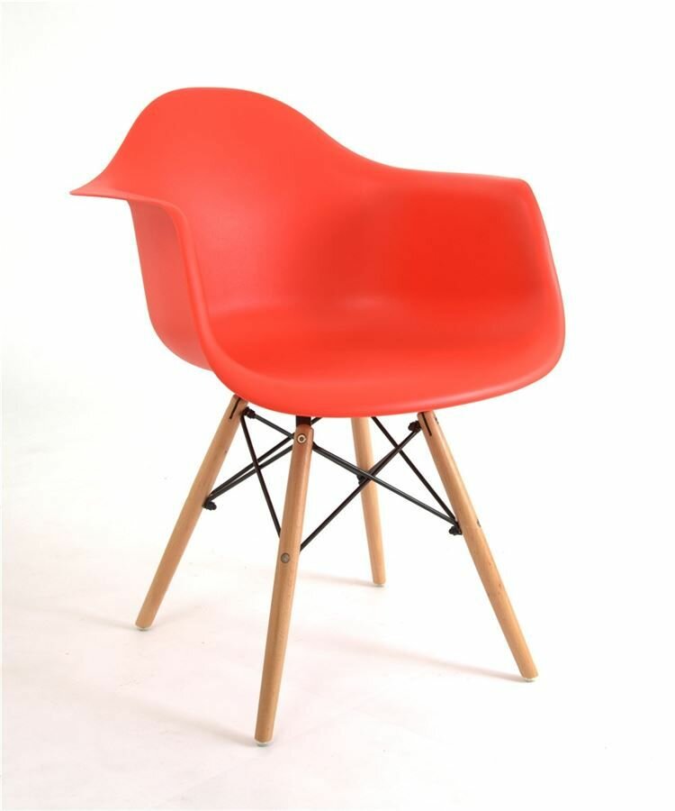 Стул-кресло Eames 620-PL Red Black красный, пластик, дерево, твердое сиденье, с подлокотниками