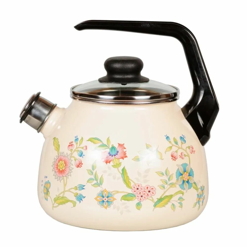 Чайник со свистком эмалированный Луговые цветы 3л стальэмаль