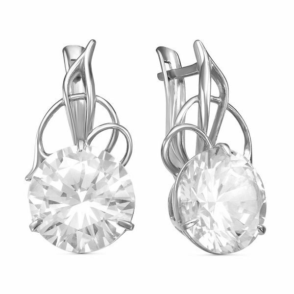 Серьги, серебро, 925 проба, золочение, фианит