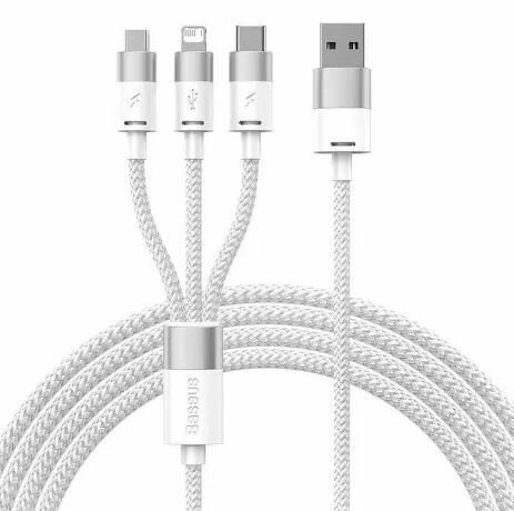 USB-кабель 3 в 1 Baseus StarSpeed Series, USB-C + Micro + Lightning 3,5A, 1,2 м (белый)