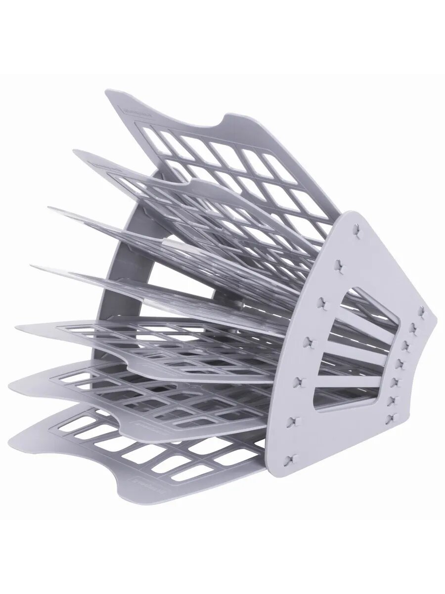 Лоток для бумаг веерный BRAUBERG-SMART, 7-ми секционный, сетчатый, серый