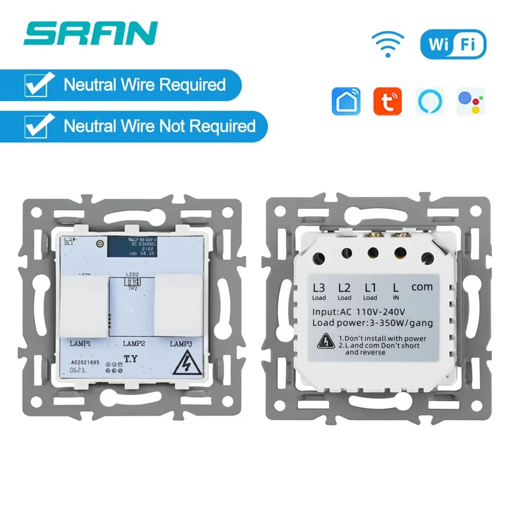 SRAN F6 серия, белый, сенсорный переключатель 2gang WiFi touch