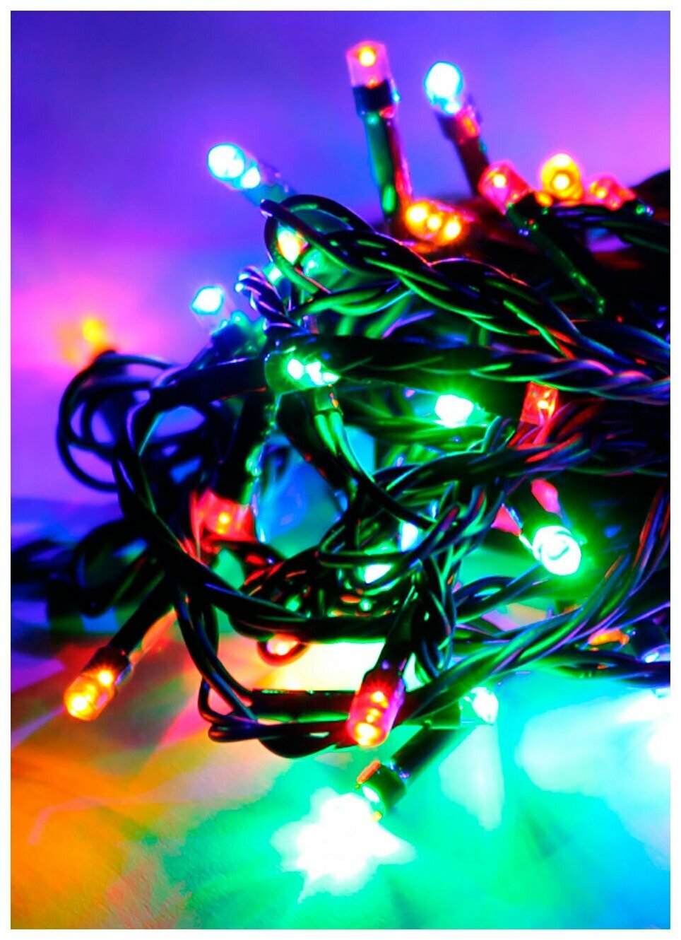Гирлянда светодиодная 80LED зел. провод 8.8м (7.3+1.5) расстояние между лампами 10см 8 режимов мигания IP20 мультиколор Космос KOC_GIR80LED_RGB
