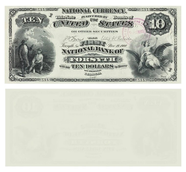 10 долларов 1900 США штат Джорджия, банк Forsyth, серия F, сувенирная копия, банкноты и купюры редкие коллекционные