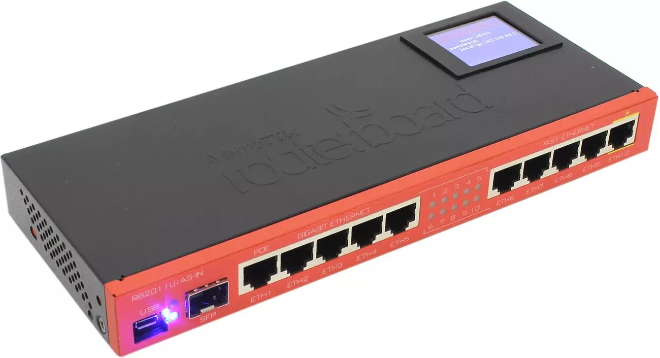 Коммутатор MikroTik RB2011UiAS-IN 5x1G RJ45 5xRJ45 1x SFP 1xUSB Passive PoE