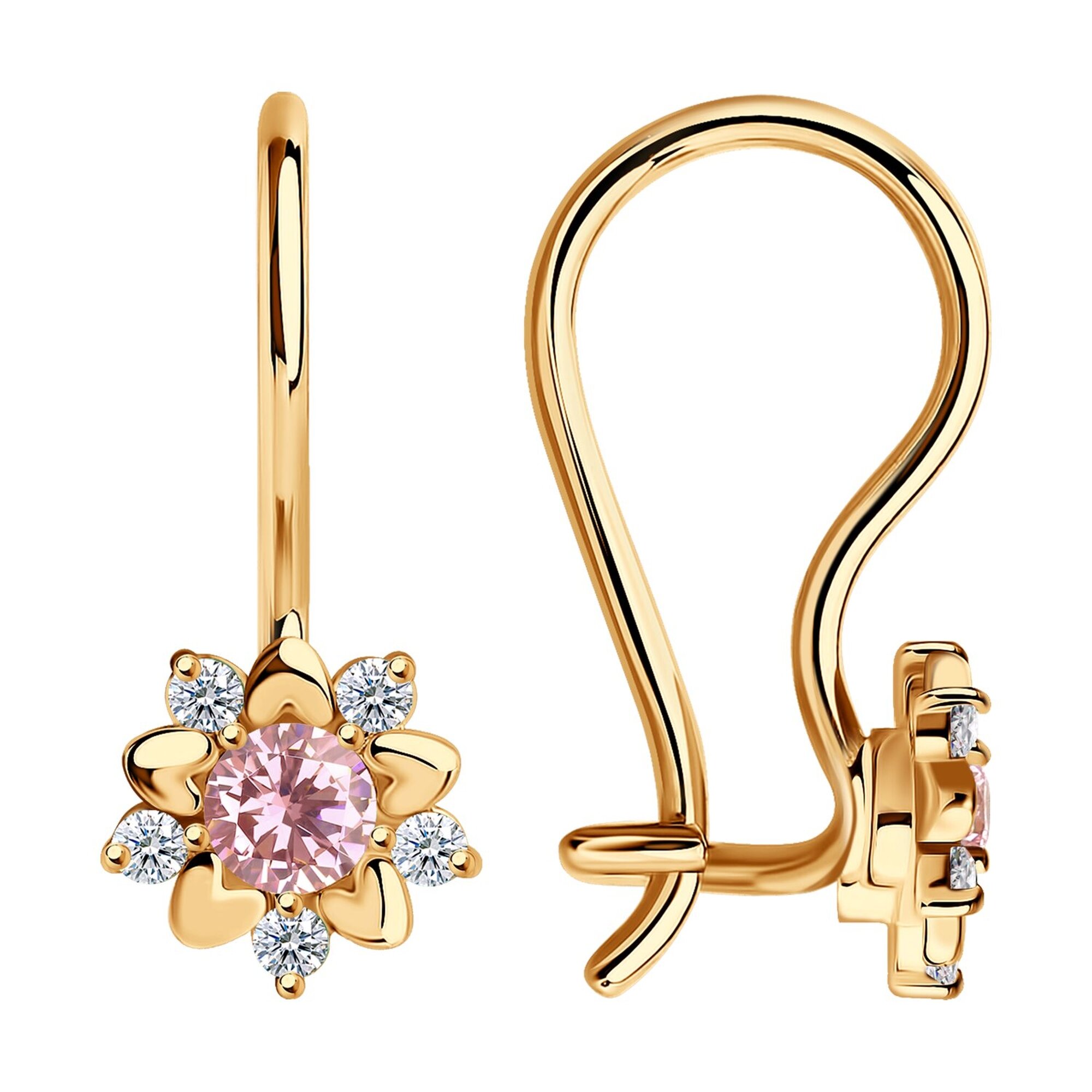 Серьги, красное золото, 585 проба, фианит