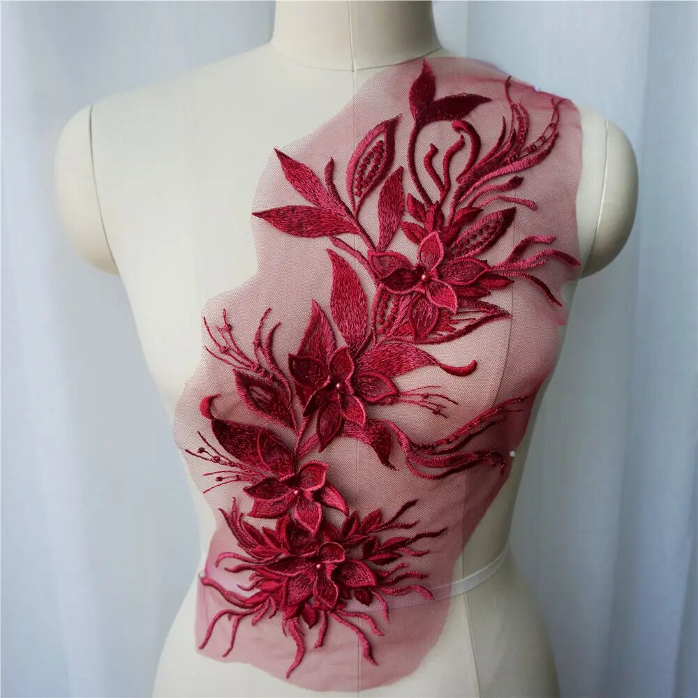 Белый, черный, серый 3D цветок с кисточками, кружевная ткань, аппликации, вышитый воротник, сетка, нашивка для свадебного украшения платья, сделай сам