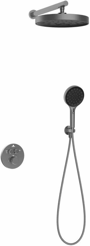 Душевой комплект Vincea Inspire VSFW-3I22MT2GM 300 мм, с термостатом, вороненая сталь