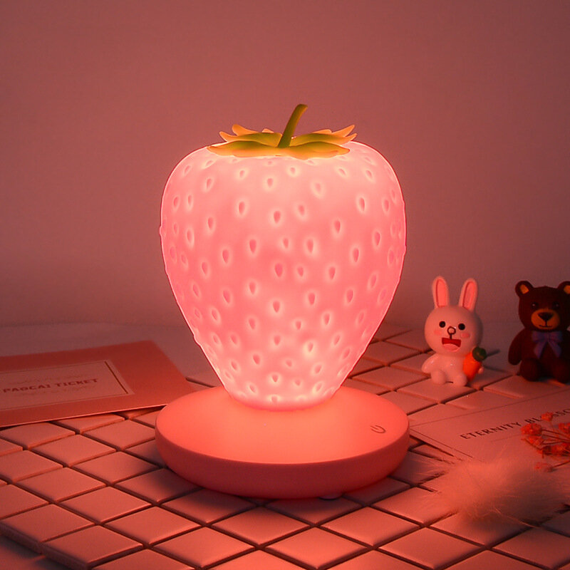 Клубничная лампа для спальни силиконовый сенсорный датчик LED USB перезаряжаемый диммируемый пасторальный прикроватный прикроватный светильник