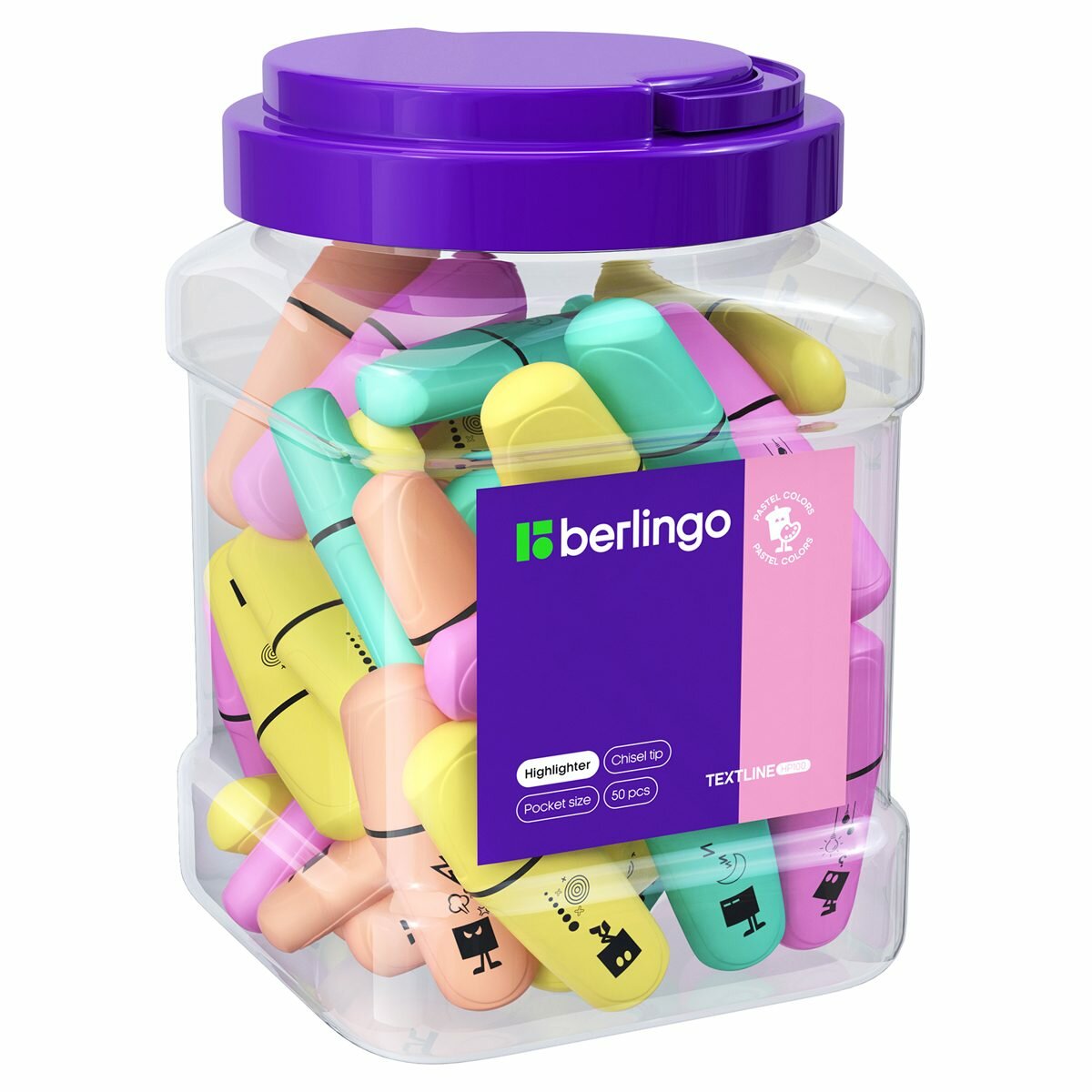 Набор маркеров-текстовыделителей Berlingo Textline HP100 (1-5мм, мини, пастельные цвета) (T1599_50), 50шт.