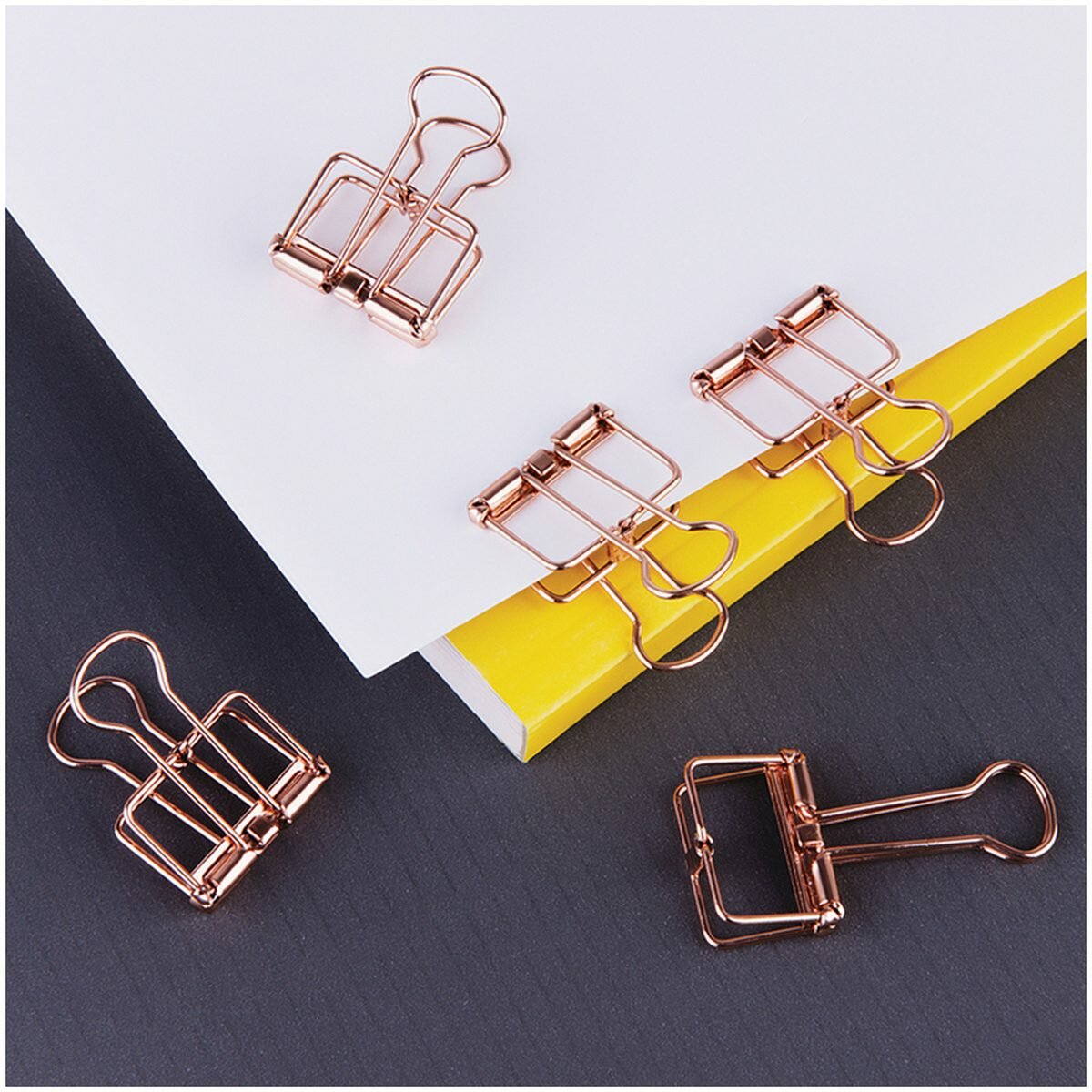 Зажимы для бумаг металлические MESHU Rose Gold (19мм, розовое золото) пакет, 6шт. (MS_41595)