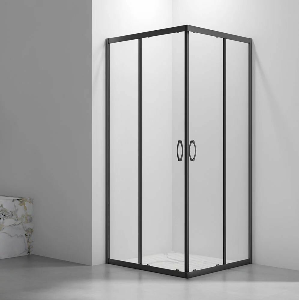 Душевой уголок Veconi Rovigo RV-101B, 80х80 стекло прозрачное, профиль черный матовый RV101B-80-01-C4