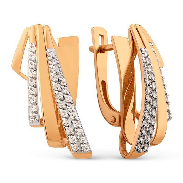 Серьги, красное золото, 585 проба, фианит