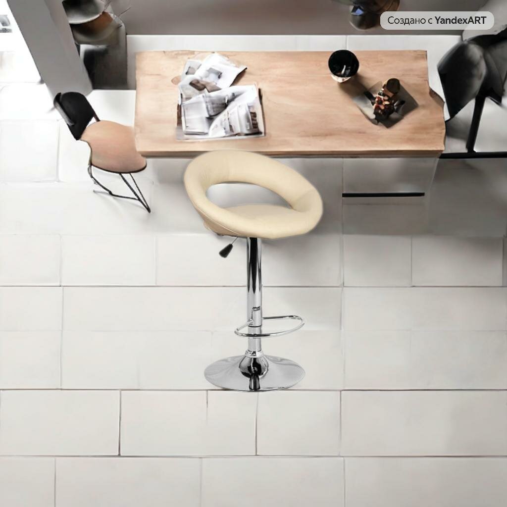 Стул барный "мира" Эколайн, бежевый, экокожа, подъемный, вращающийся