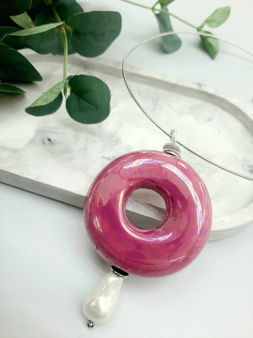 Колье, муранское стекло, жемчуг имитация