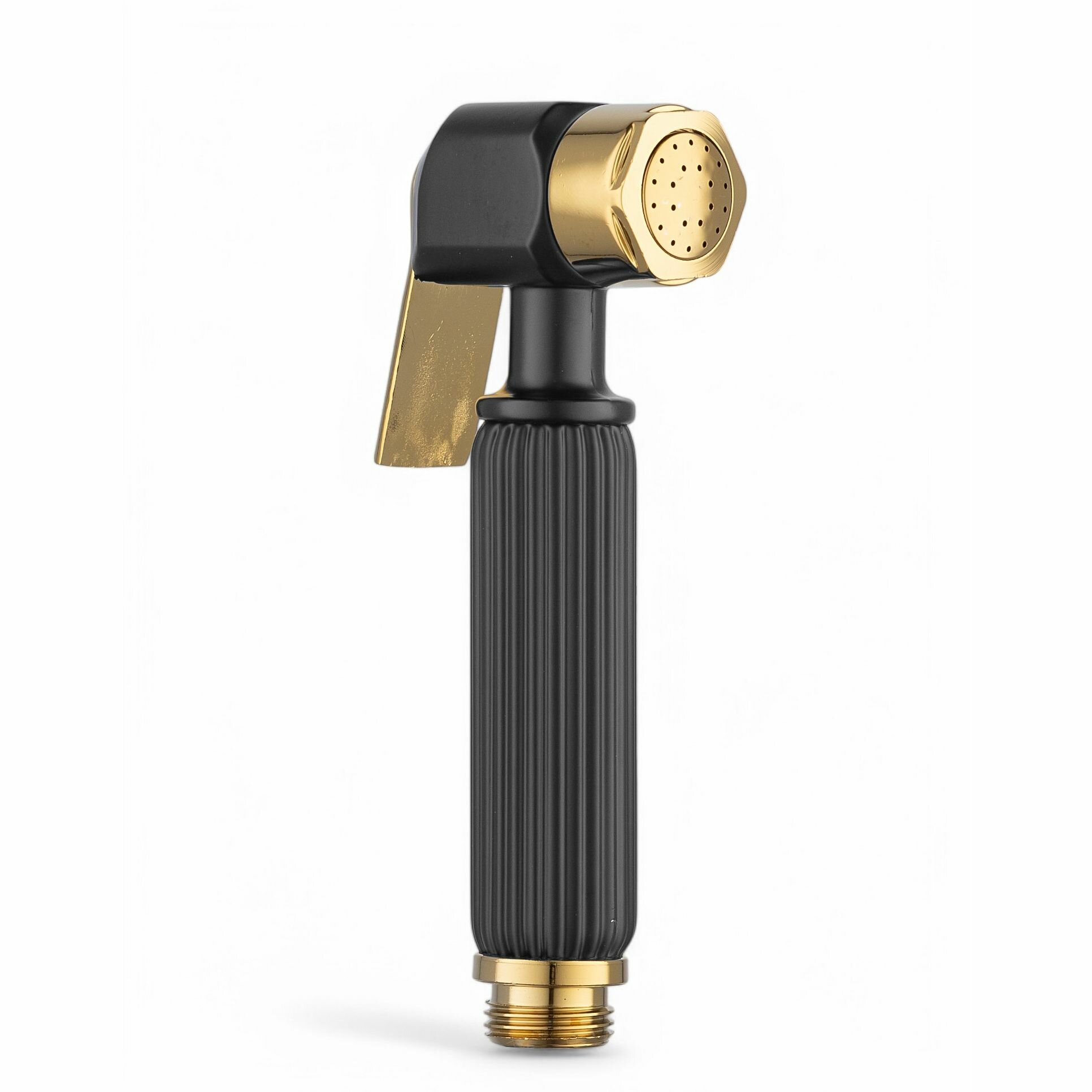 Лейка для биде ребристая черная с золотыми вставками из латуни