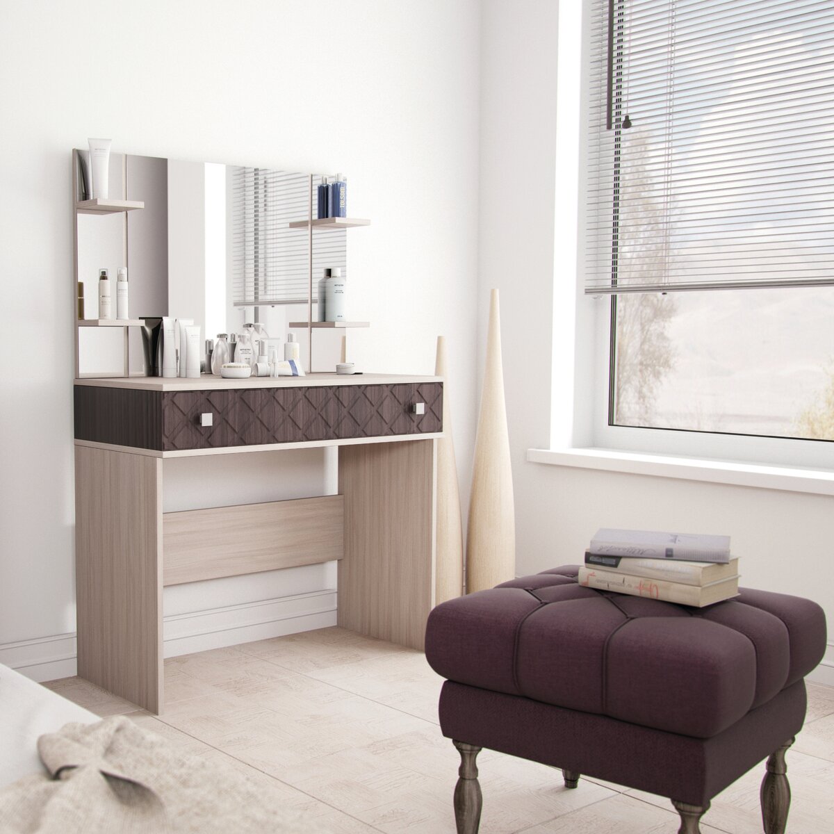 Туалетный столик Трюмо Николь Ясень шимо светлый / Лиственница темная 94,5х44,5х140 см