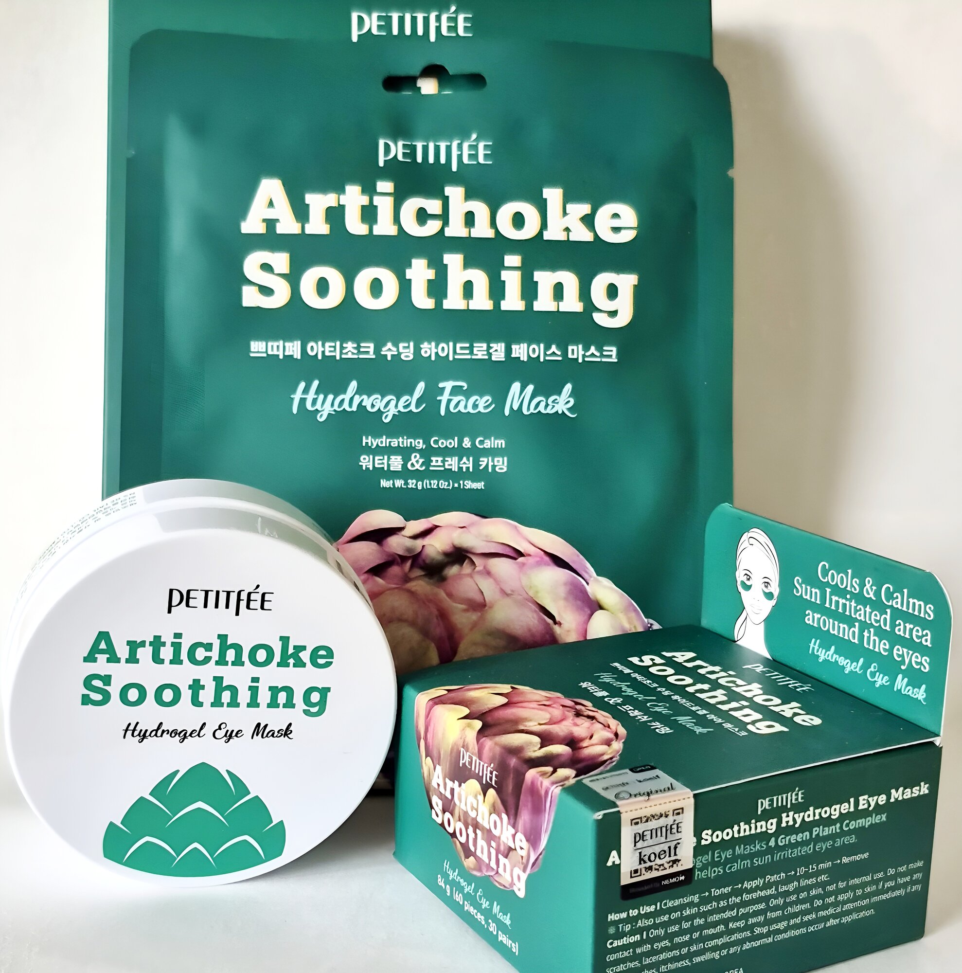 PETITFEE Набор противоотечные гидрогелевые патчи и маска с артишок Artichoke Soothing Hydrogel. Оригинал.