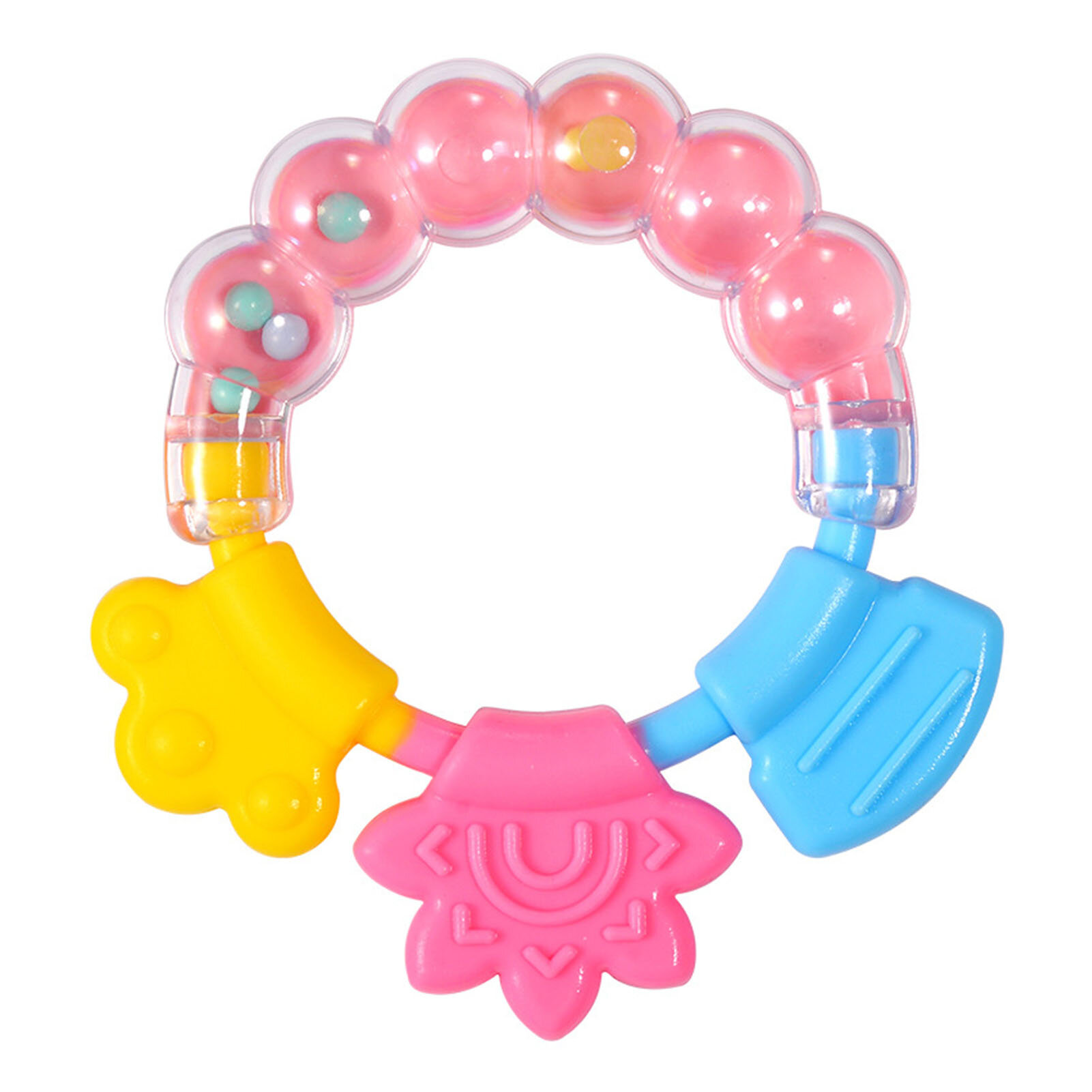 Детская погремушка-прорезыватель, многофункциональная силиконовая погремушка-игрушка для младенцев, розовая.