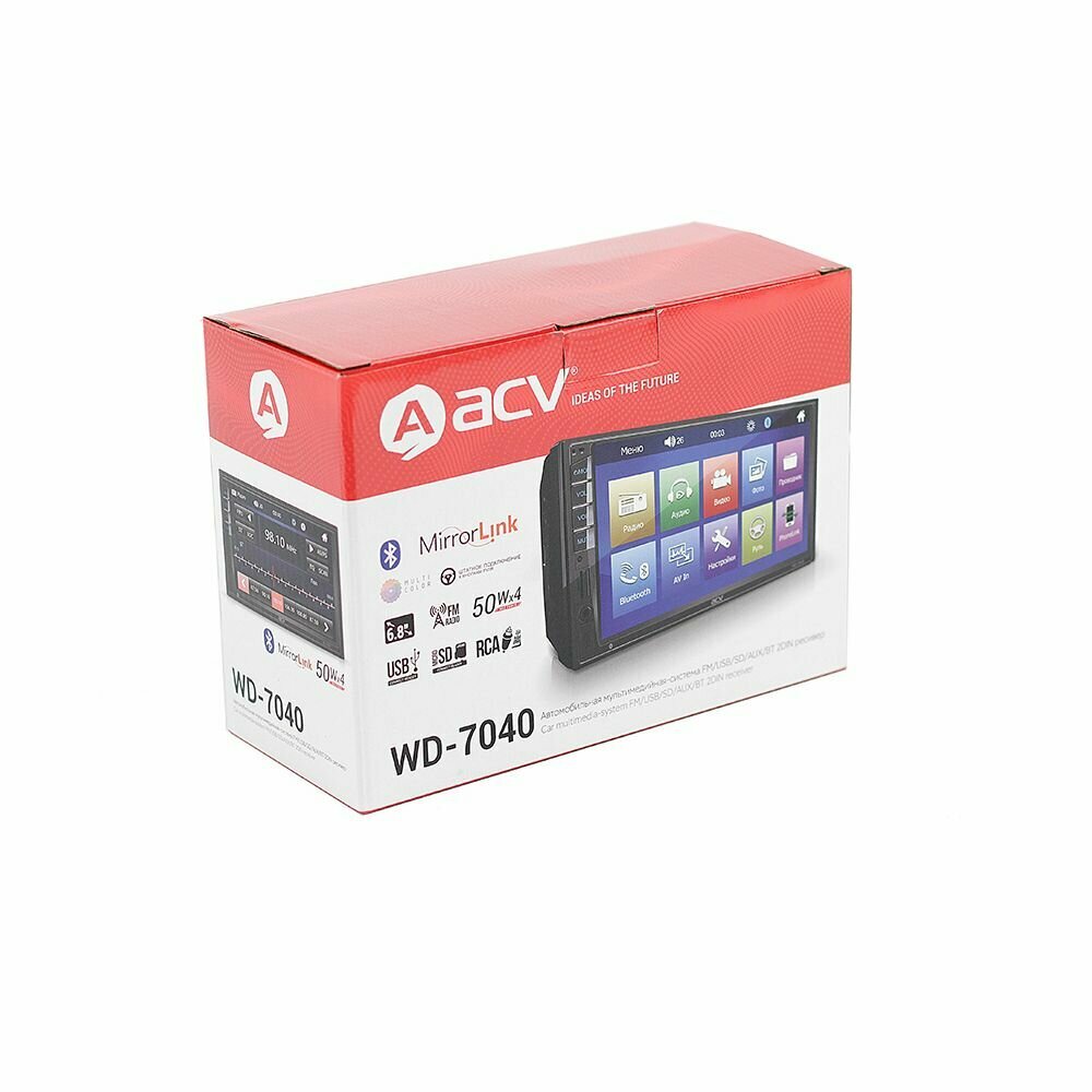 Автомагнитола ACV WD-7040 2din мультимедиа 6.9"WinCE/IPS 800*480/FM/USB/SD/AUX/BT/PhoneLink/4*50W/Slim