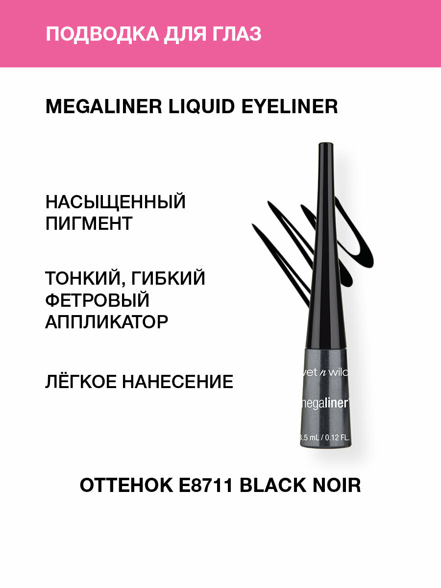 Wet n Wild Подводка для глаз Megaliner Liquid Eyeliner, Тон E8711 black noir