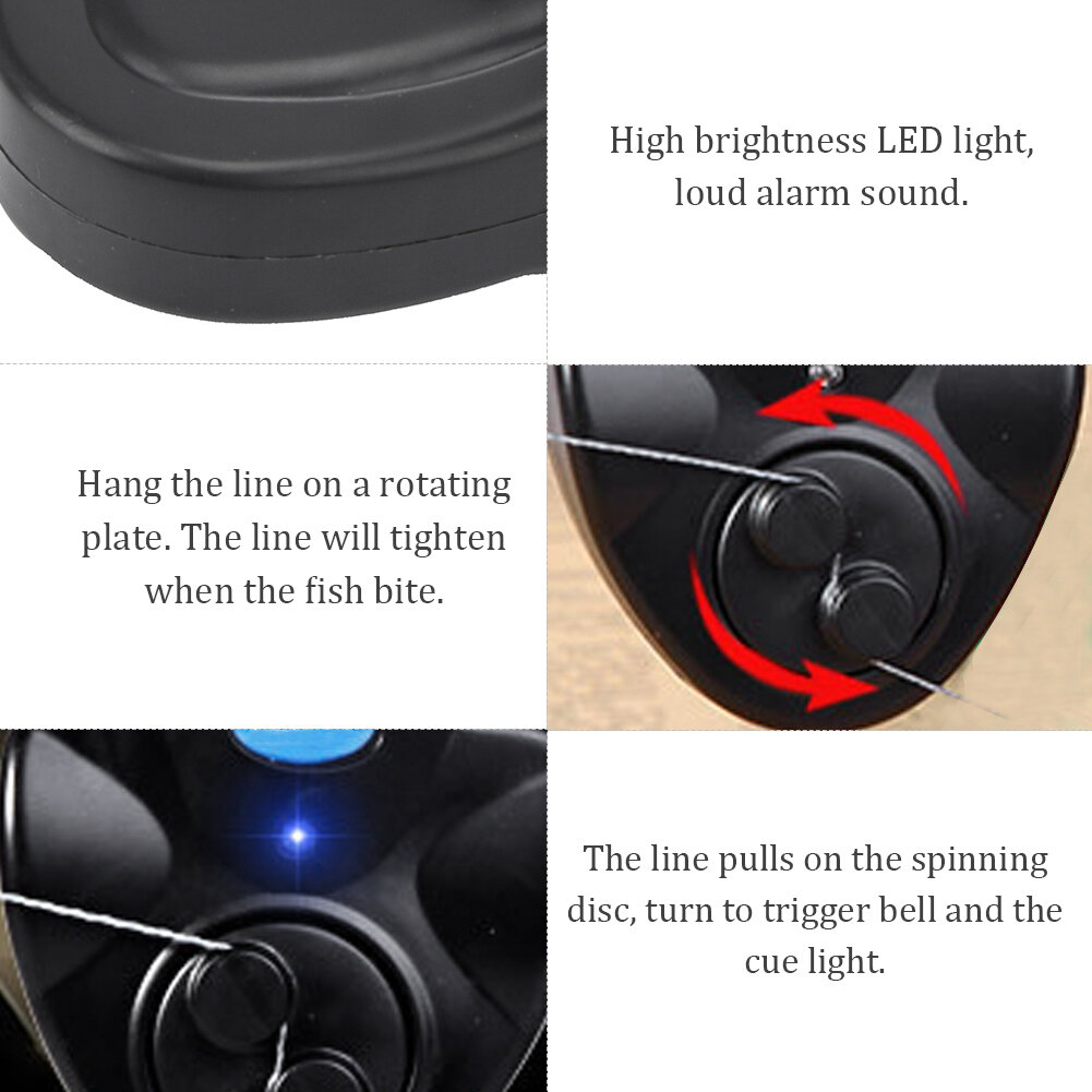 Электронный сигнализатор поклевки, светодиодный светильник, звук рыбы, колокольчик, зажим на удочке для ночной рыбалки, аксессуары, черный