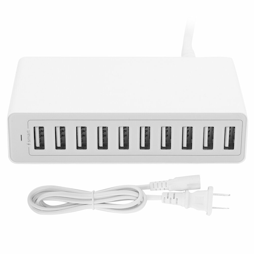 50 Вт 10 А 10-портовое зарядное устройство USB Smart Multi Charger с защитой от перегрузки для телефонов, планшетов и других устройств, белое