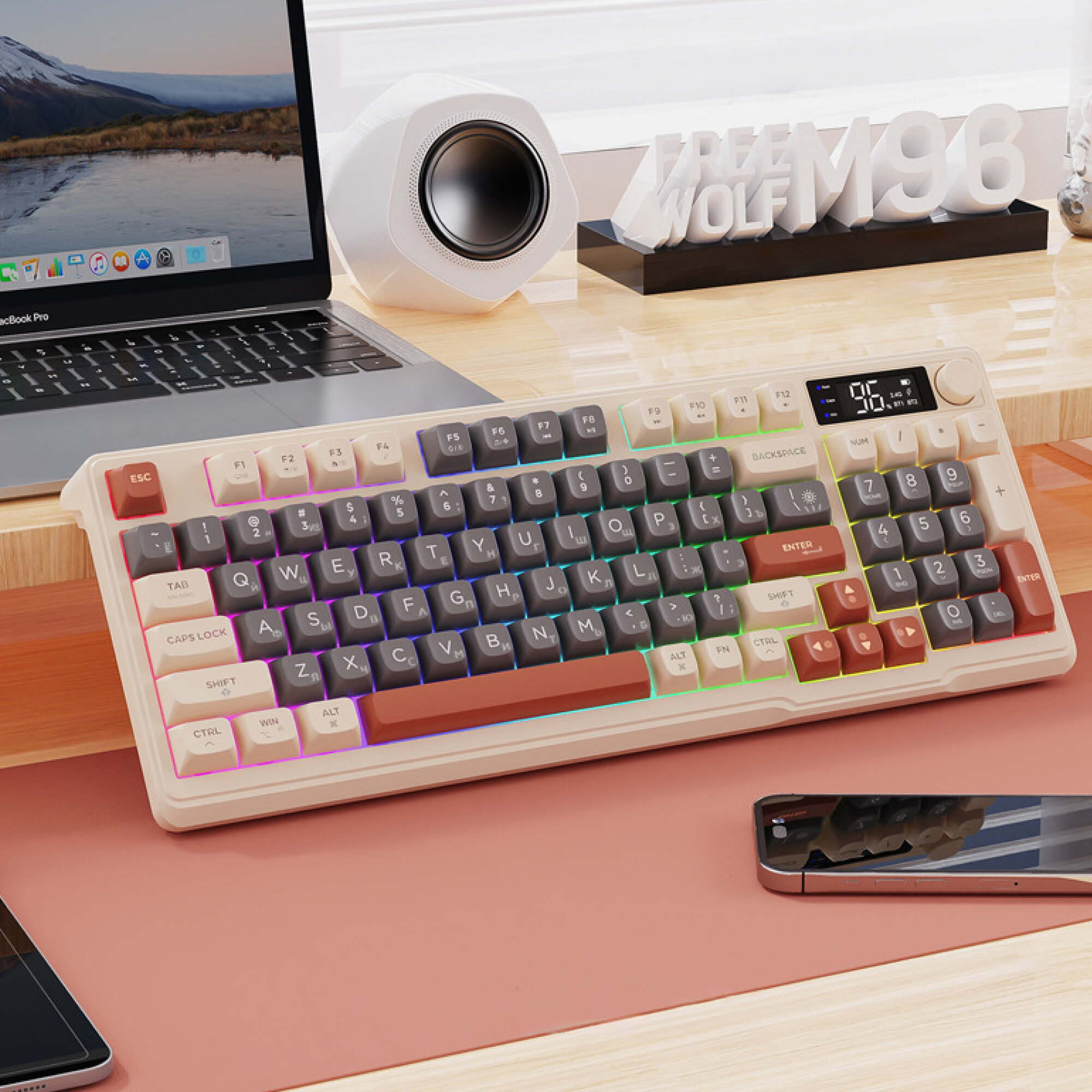 Беспроводная клавиатура FreeWolf М96, эргономичная, Bluetooth/USB, мембранный тип, подсветка