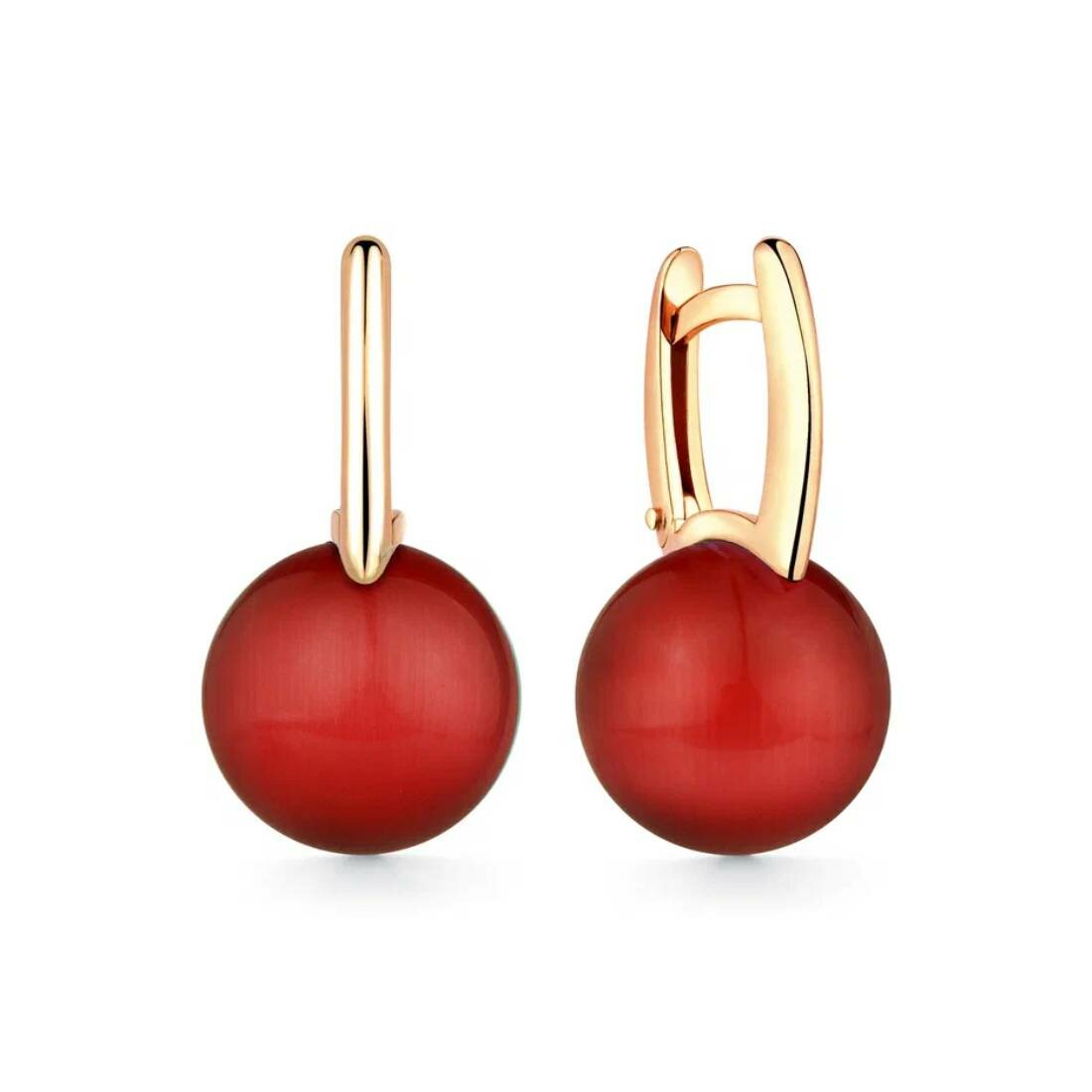 Серьги двусторонние, серебро, 925 проба, золочение, сердолик
