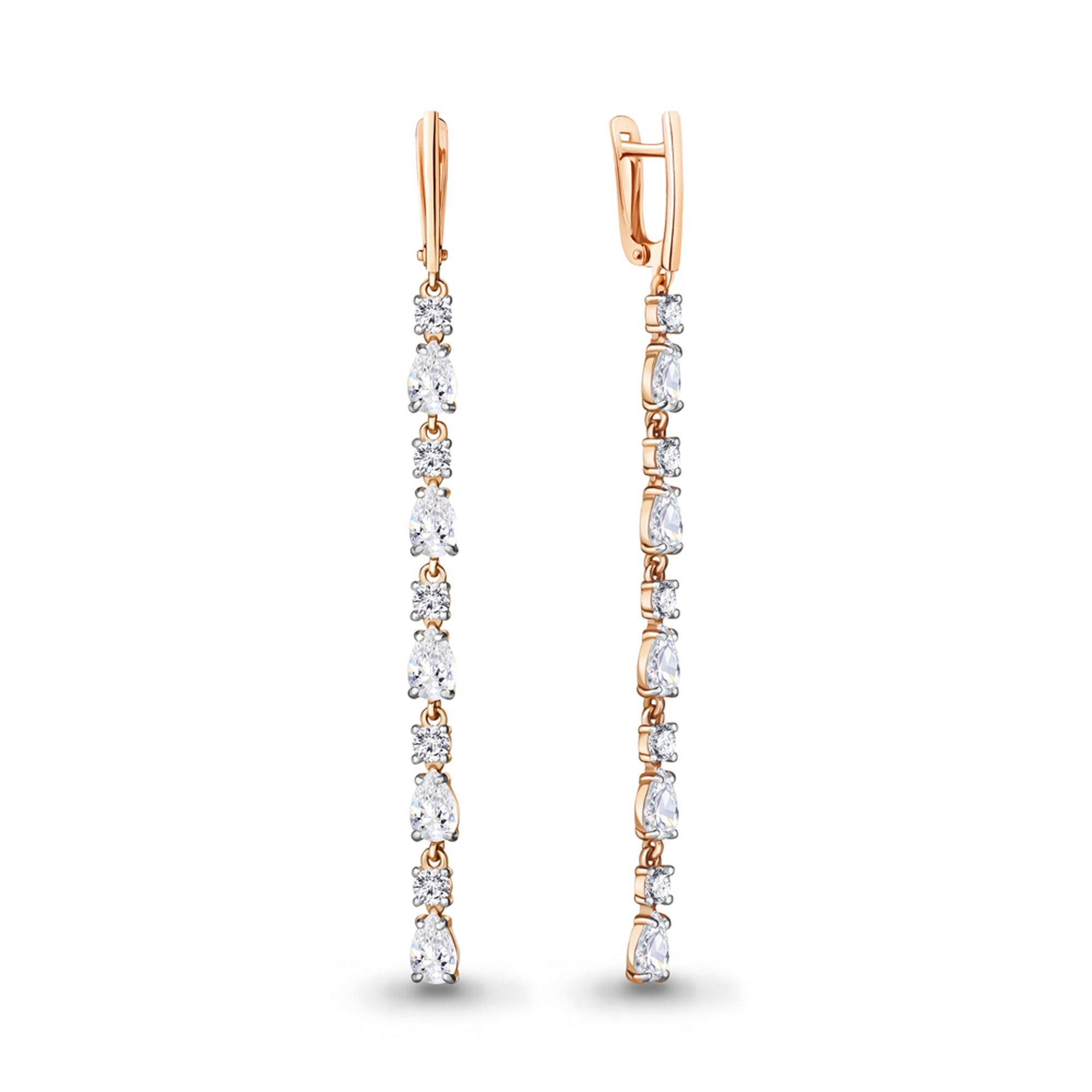 Серьги, серебро, 925 проба, золочение, фианит