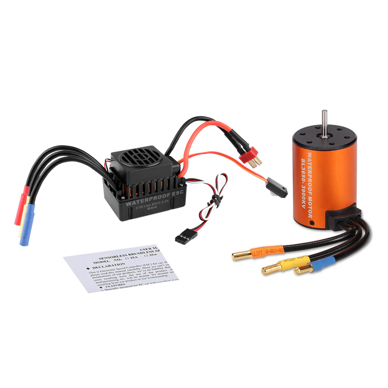 Водонепроницаемый бесколлекторный двигатель GoolRC 3650 3900KV с регулятором скорости 60A для радиоуправляемой машинки-грузовика 1/10
