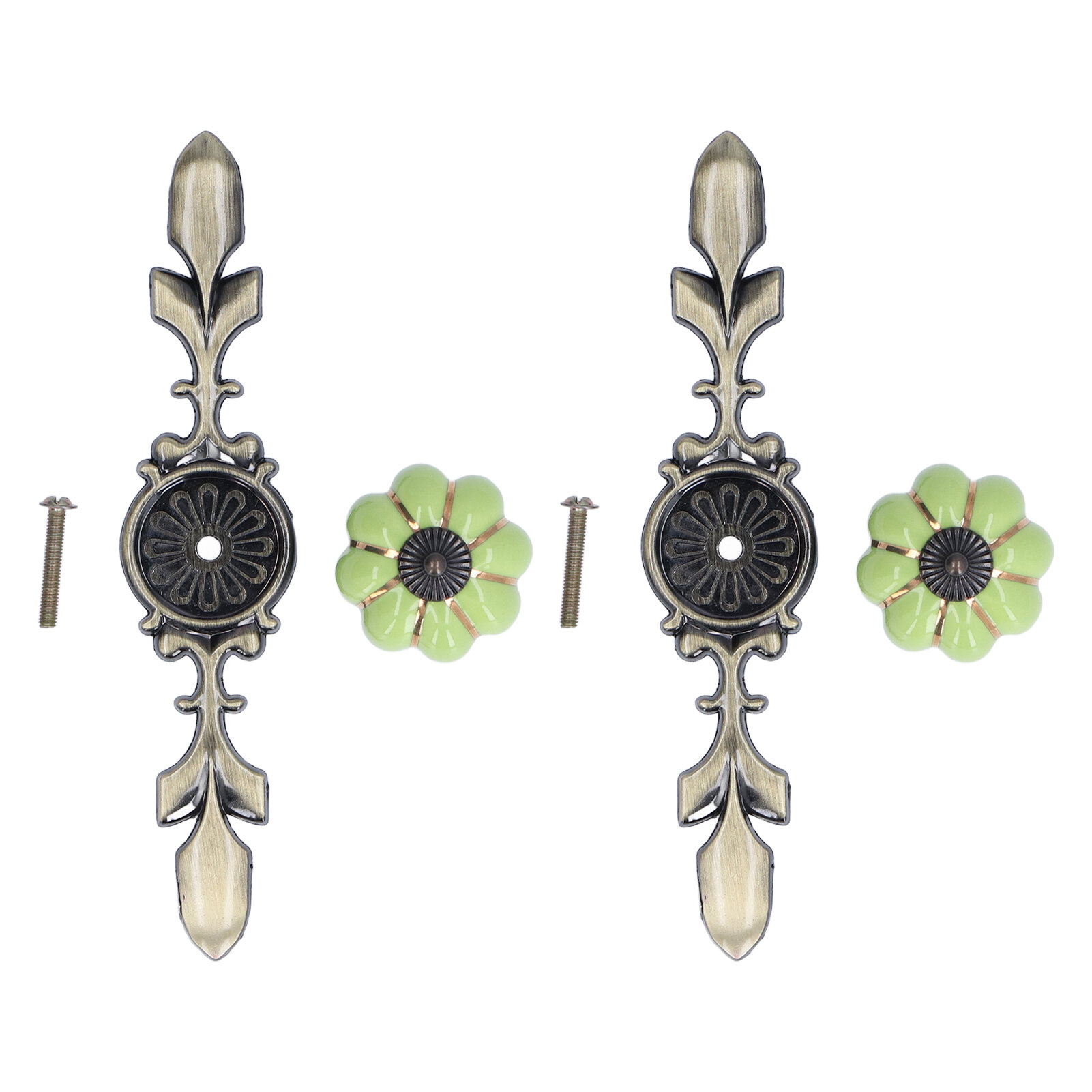 2 шт. расписанных вручную ручек для ящиков в виде тыквы, керамические ручки для шкафов, декоративные ручки зеленого цвета в китайском пасторальном стиле