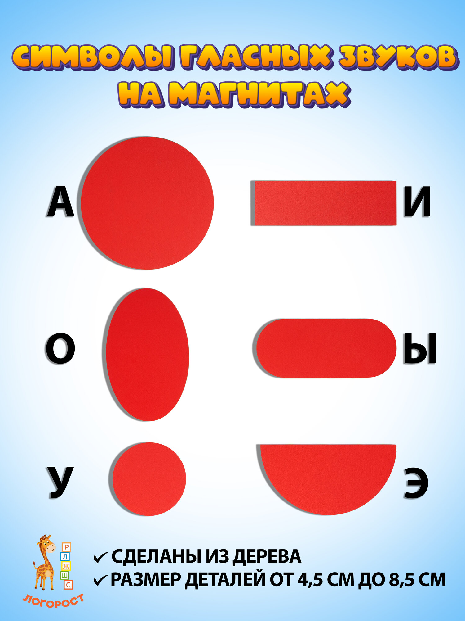 Символы гласных звуков на магнитах. Логопедическая игра.