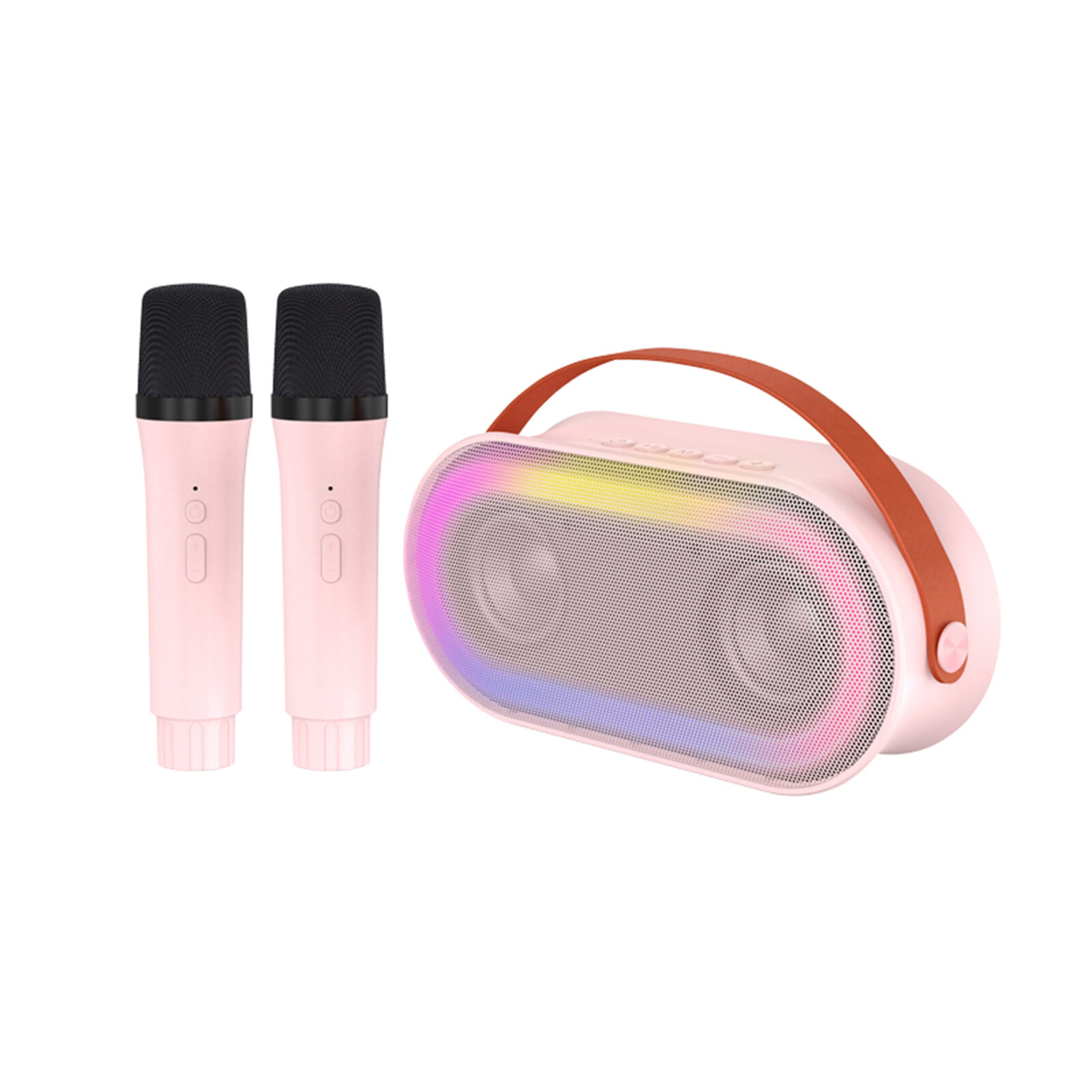 Mini Bt Караоке -машина караоке -динамик с беспроводными микрофонами ослепительно оленище световой эффект для взрослых детей домашняя вечеринка