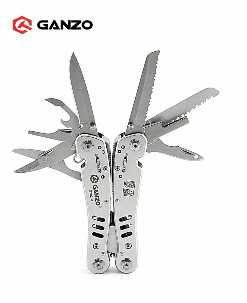 Мультитул Ganzo G302-H 26-в-1 Нож, Пассатижи, Отвёртки, Сталь 440C, Чехол в комплекте, для Туризма, Рыбалки, Авто