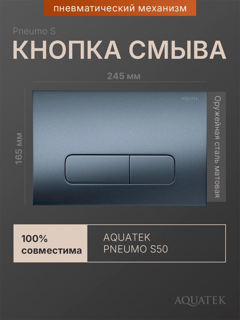 Кнопка смыва Aquatek Pneumo S PNS-0000009 оружейная сталь , пневматическое управление