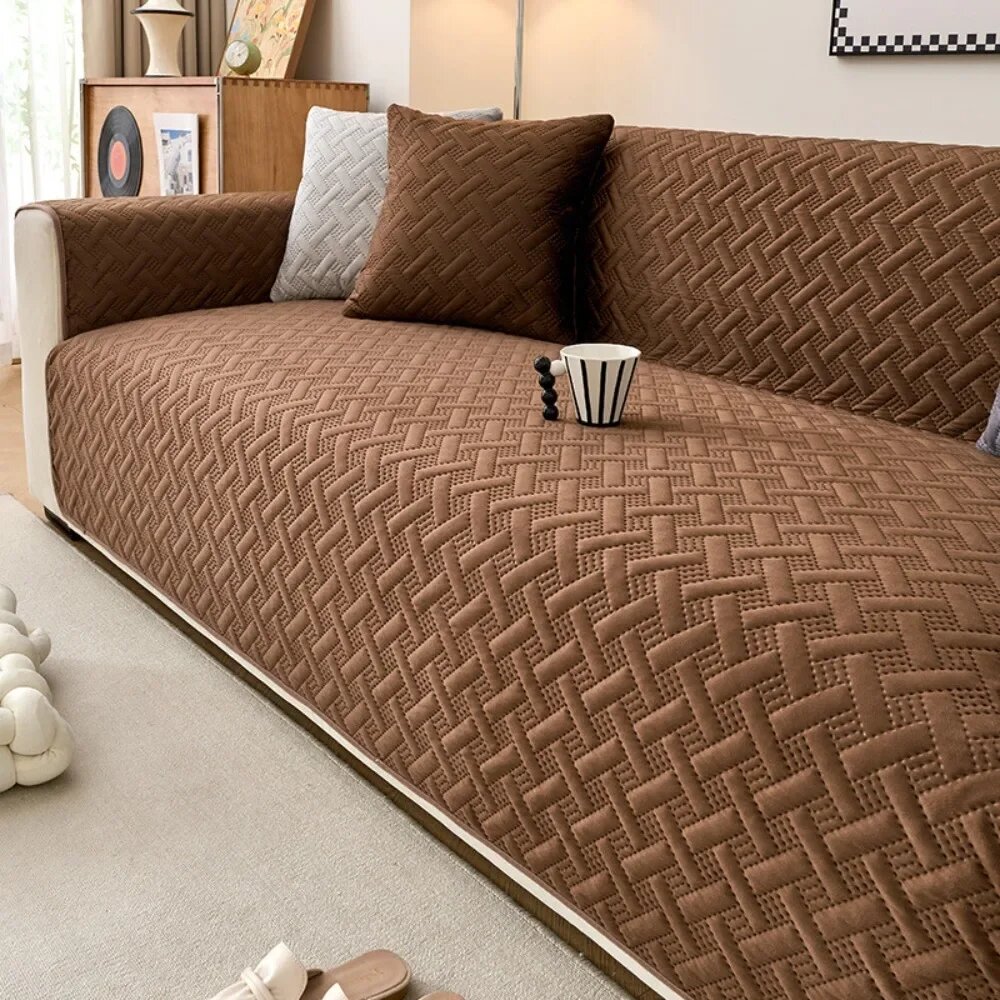 Новые высококачественные мягкие чехлы для диванов, жаккардовые однотонные чехлы для подушек, пыленепроницаемые, противоскользящие, защита для диванов, защита для мебели Коричневый, Coffee-90-210 cm-