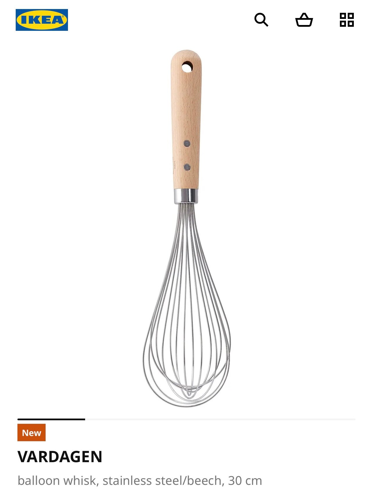 Венчик для кухни серия IKEA VARDAGEN , нержавеющая сталь / бук, 30 см