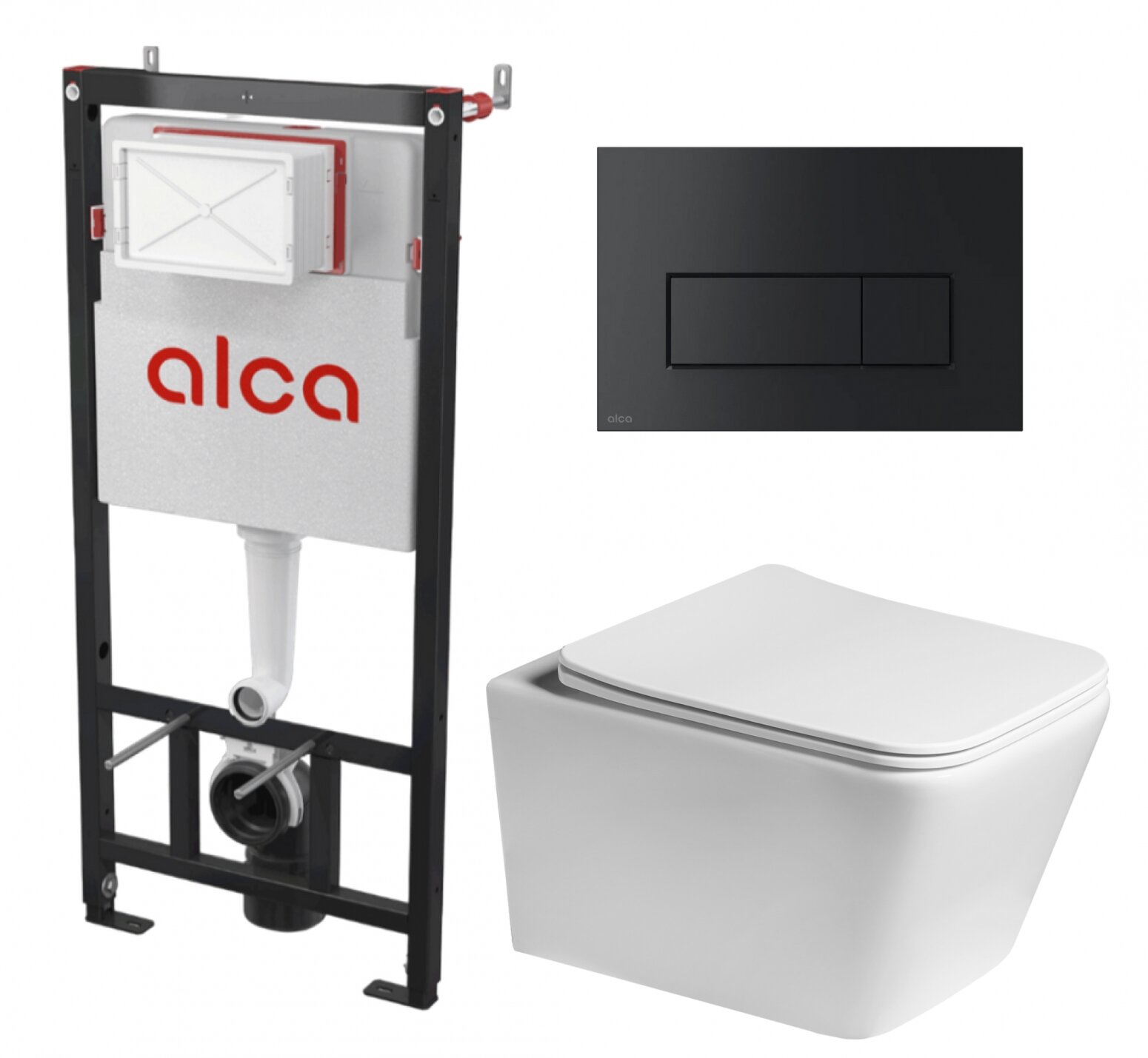 Комплект 3 в 1 инсталляция AlcaPlast + Унитаз подвесной SantiLine SL-5007 + кнопка черная