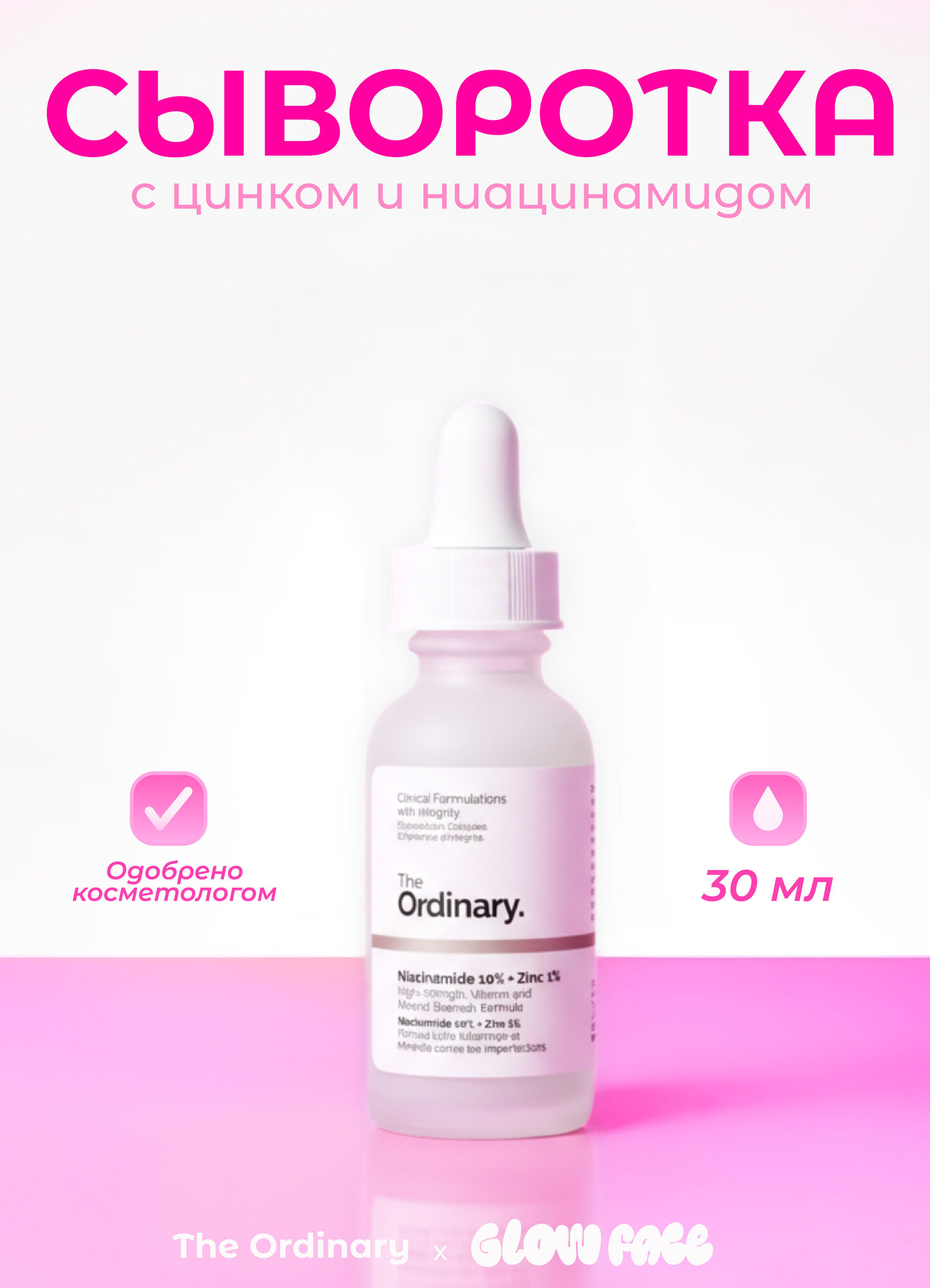 Сыворотка для лица от прыщей и акне Niacinamide 10% + Zinc 1% The Ordinary, 30 мл, с ниацинамидом и цинком