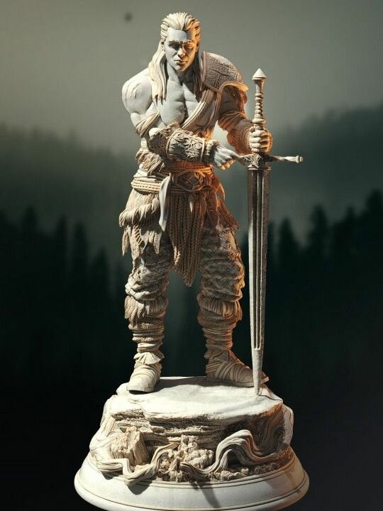 Варвар с длинным мечом, игровая фигурка для раскрашивания (высота 43мм)