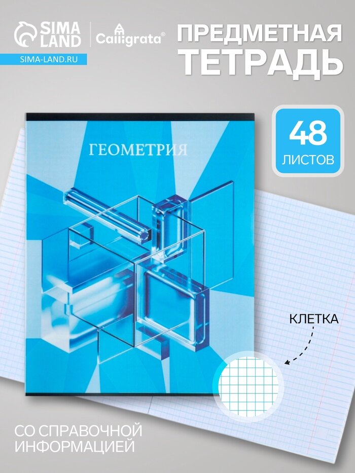 Предметная тетрадь по геометрии Calligrata TOP Школьный стиль, 48 листов, в клетку, со справочным материалом, пластиковая обложка